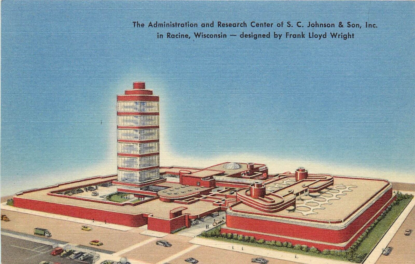 Linen Postcard; Racine WI, SC Johnson &Son Research Center by Frank ...