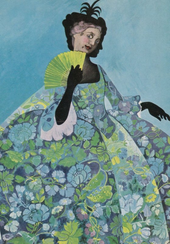 Victorian Fashion Doll Fan 1960s London Underground Painting Postcard ...