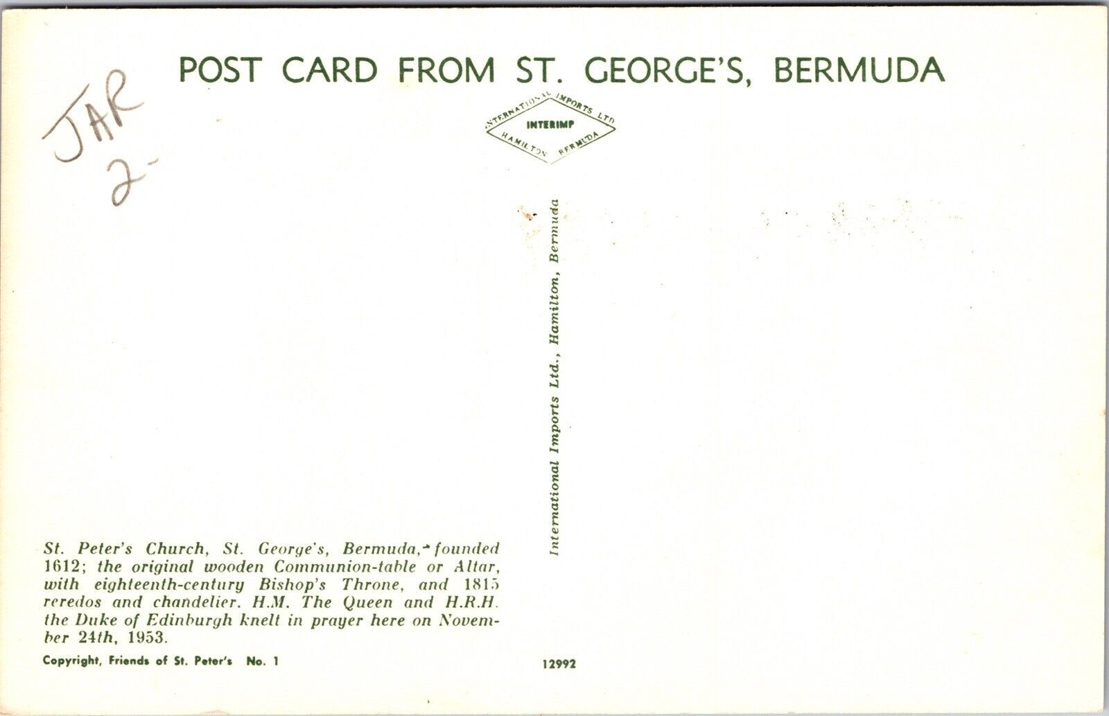 Historic St Peters Christian Church Interior Bermuda Chrome Postcard ...