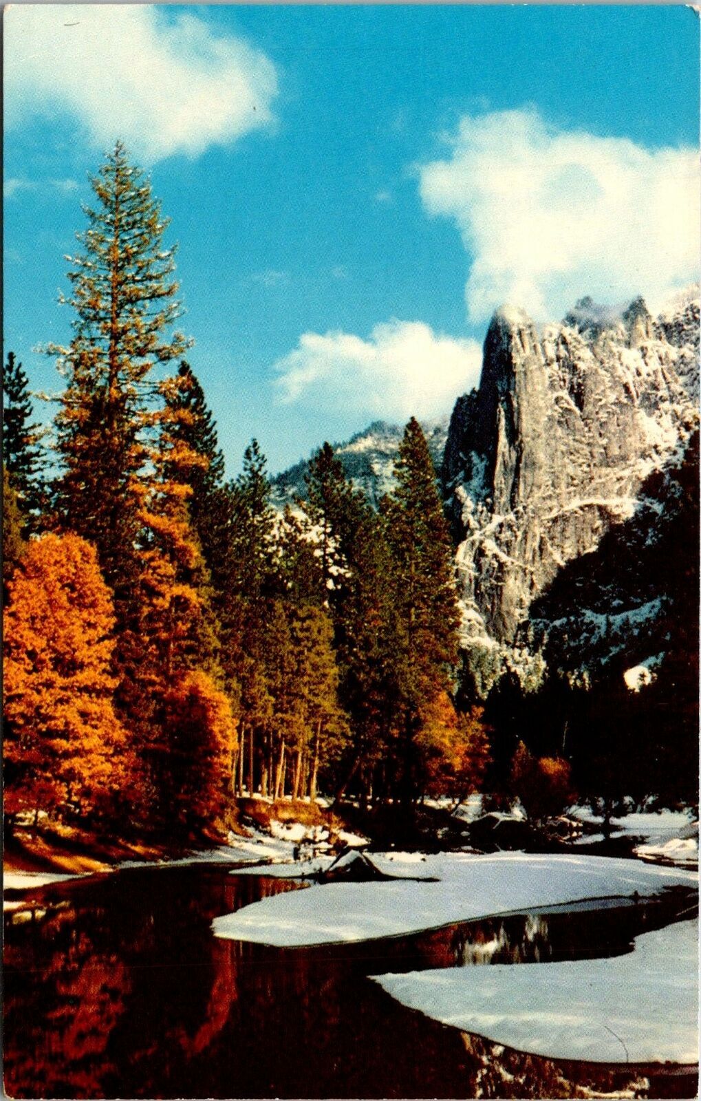 Vintage Postcard Sentinel Rock and the Mercer River Yosemite Park ...