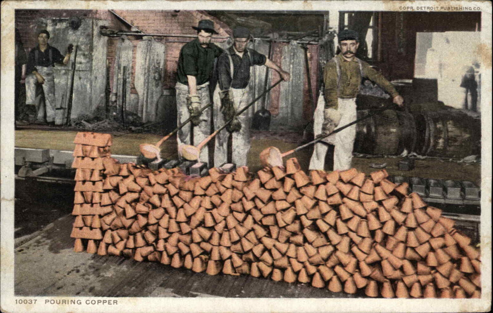 Michigan Postmark Workers Men Pouring Copper Detroit Pub c1910 Postcard ...