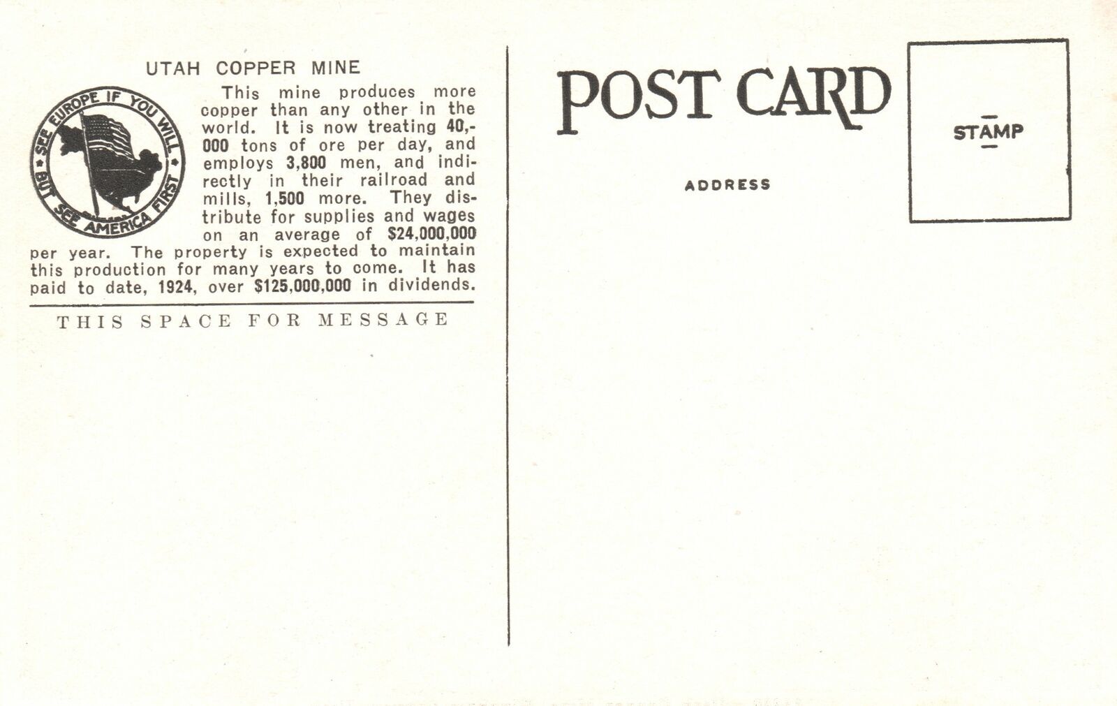 Vintage Postcard Utah Copper Mine Production Bingham Canyon Salt Lake ...