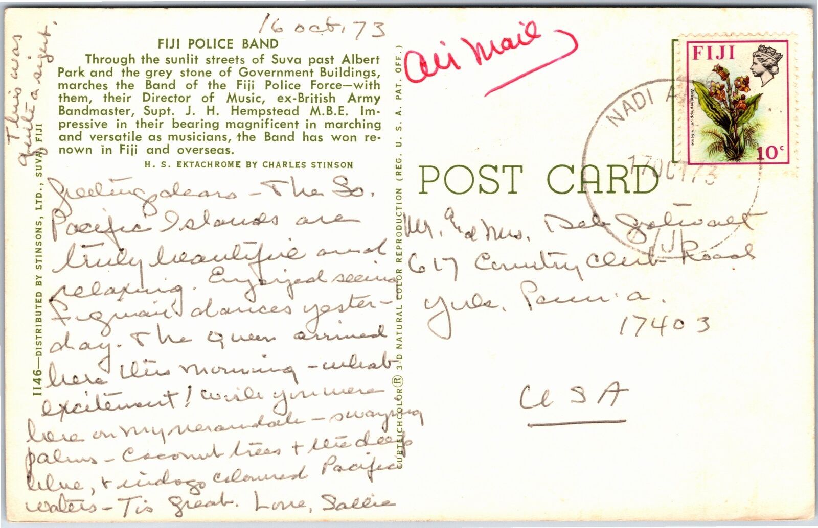 Vintage Postcard the Fiji Police Band March Past Albert Park in Suva ...