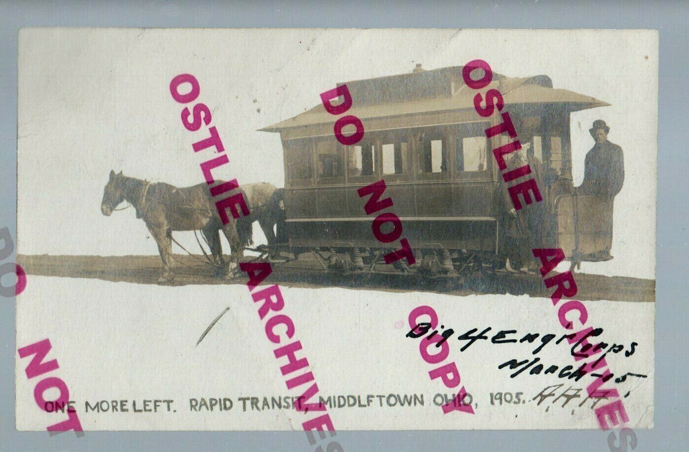 Middletown OHIO RPPC 1905 HORSE-DRAWN TROLLEY Streetcar nr Dayton ...
