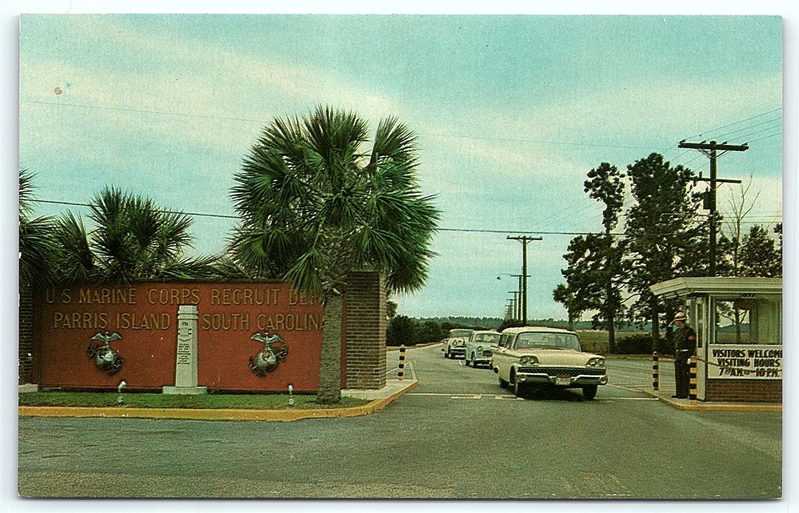 Postcard SC Parris Island Main Gate Marine Corps Recruit Depot 1950's ...