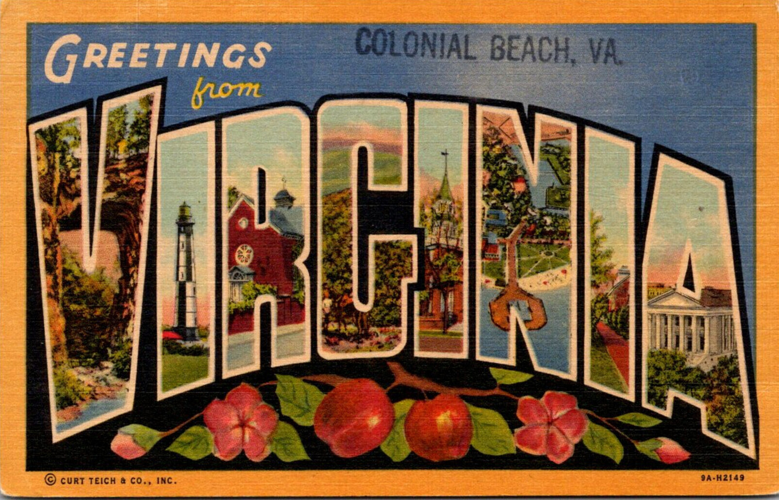 Virginia Greetings From Colonial Beach Large Letter Linen 1958 Curteich ...