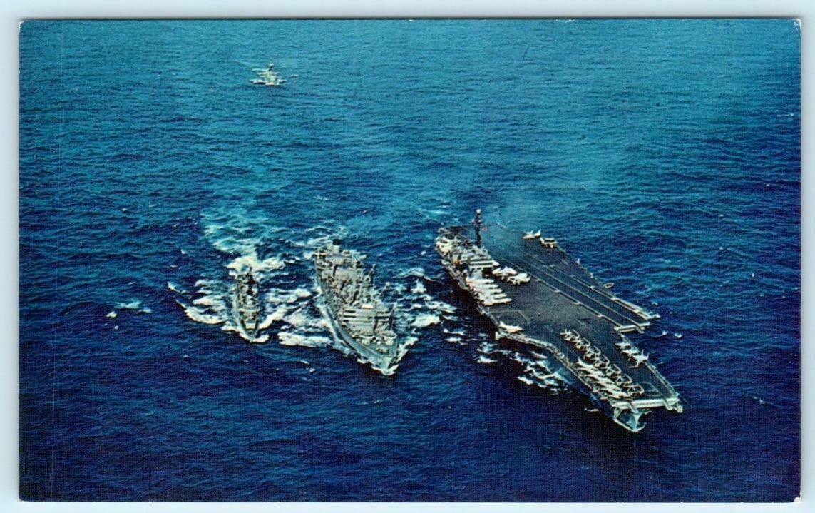 Aerial View U.S.S. KITTY HAWK Aircraft Supercarrier "Taking on Fuel ...