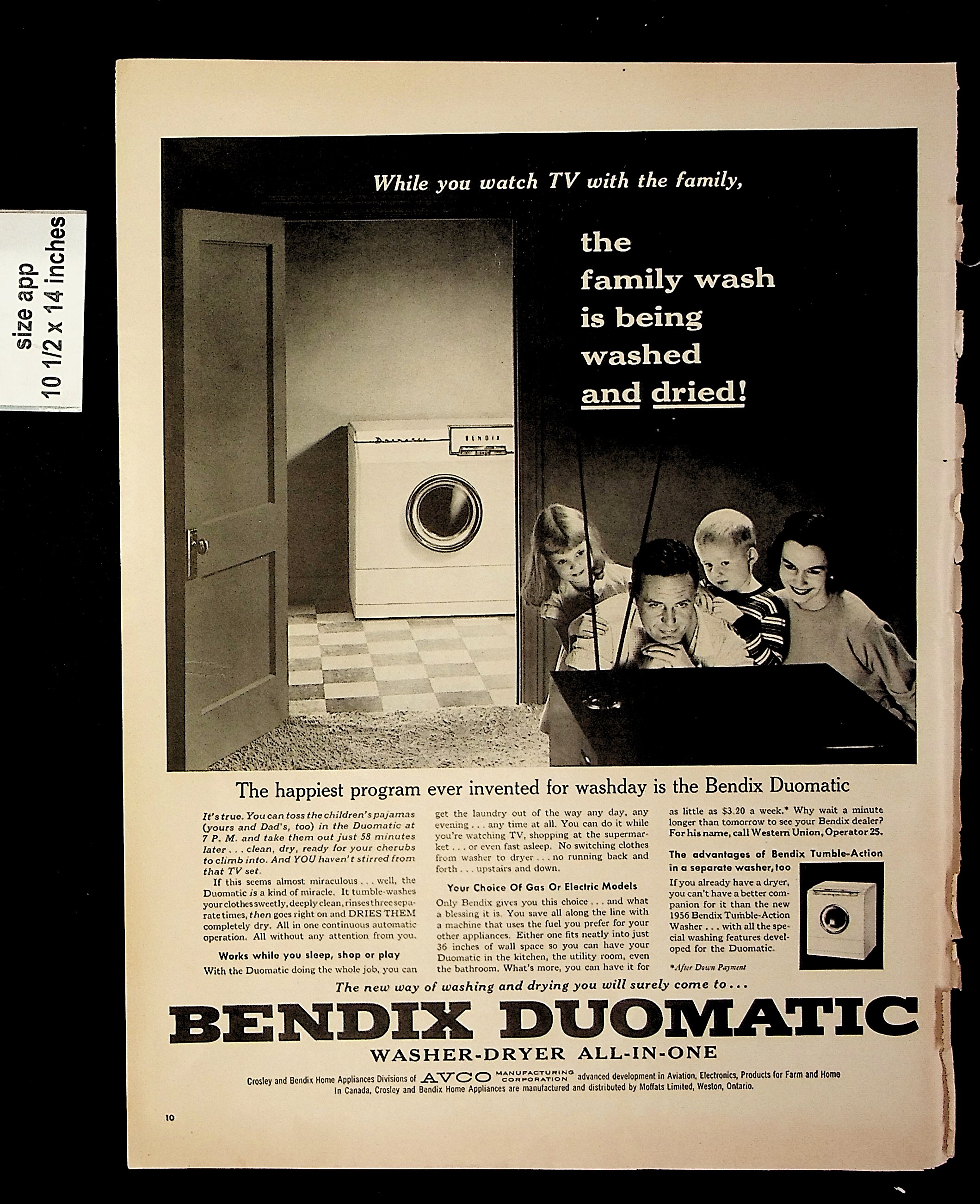 1956 Bendix Duomatic Washer Dryer All in One Vintage Print Ad 9084 ...