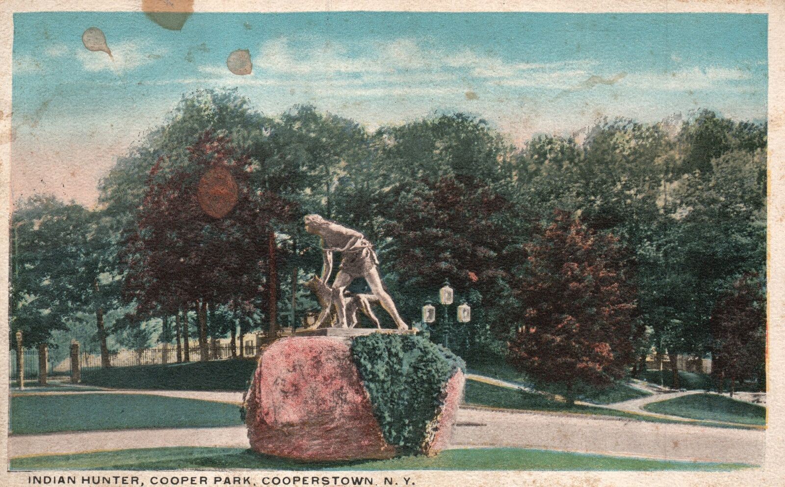 Vintage Postcard Indian Hunter Cooper Park Statue Trails Cooperstown ...