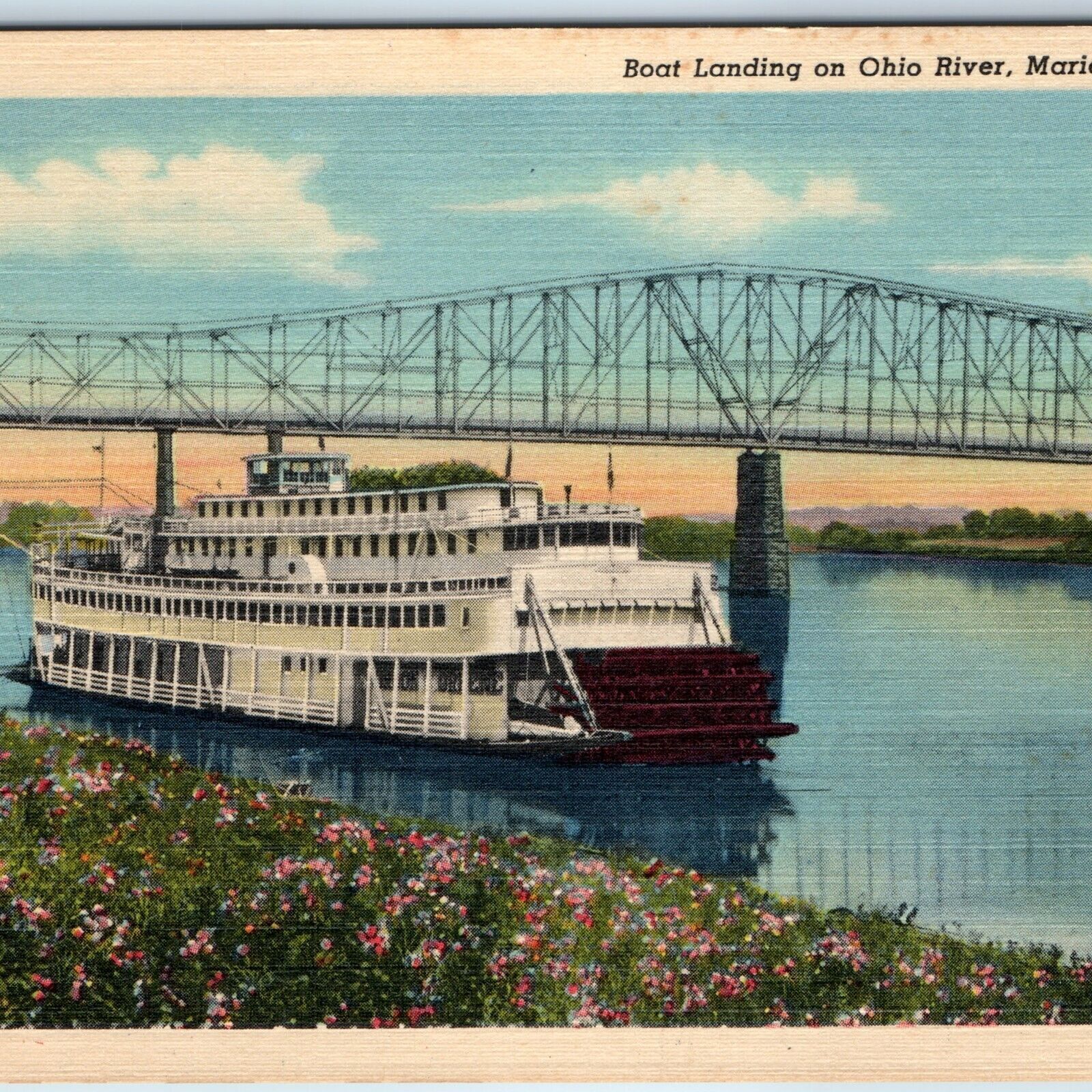 1944 Marietta, OH Boat Landing Sternwheeler Steamer Steamboat Steamship ...