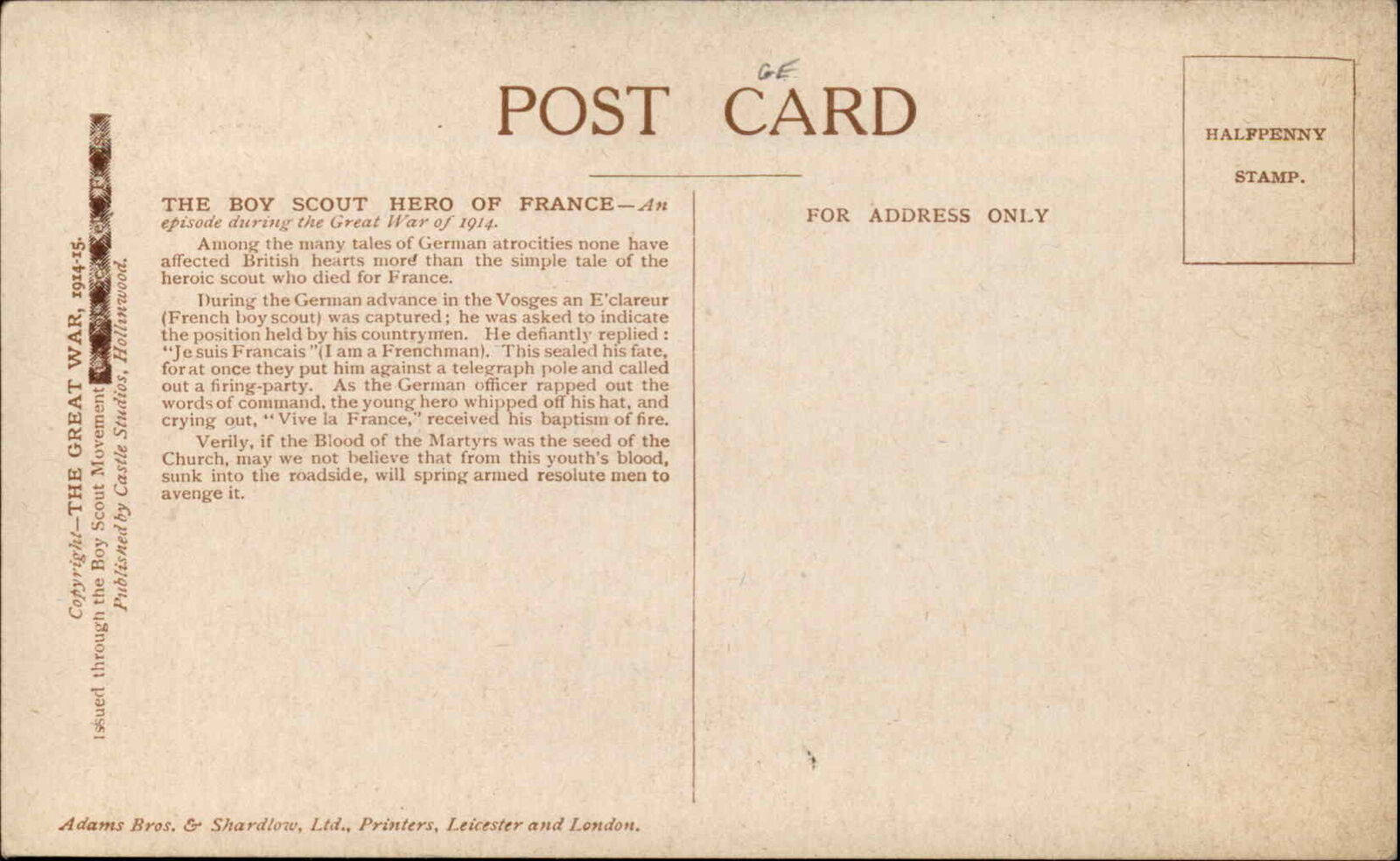 Boy Scouts Hero's Fate Being Shot By German Soldier WWI Edward Jagger ...