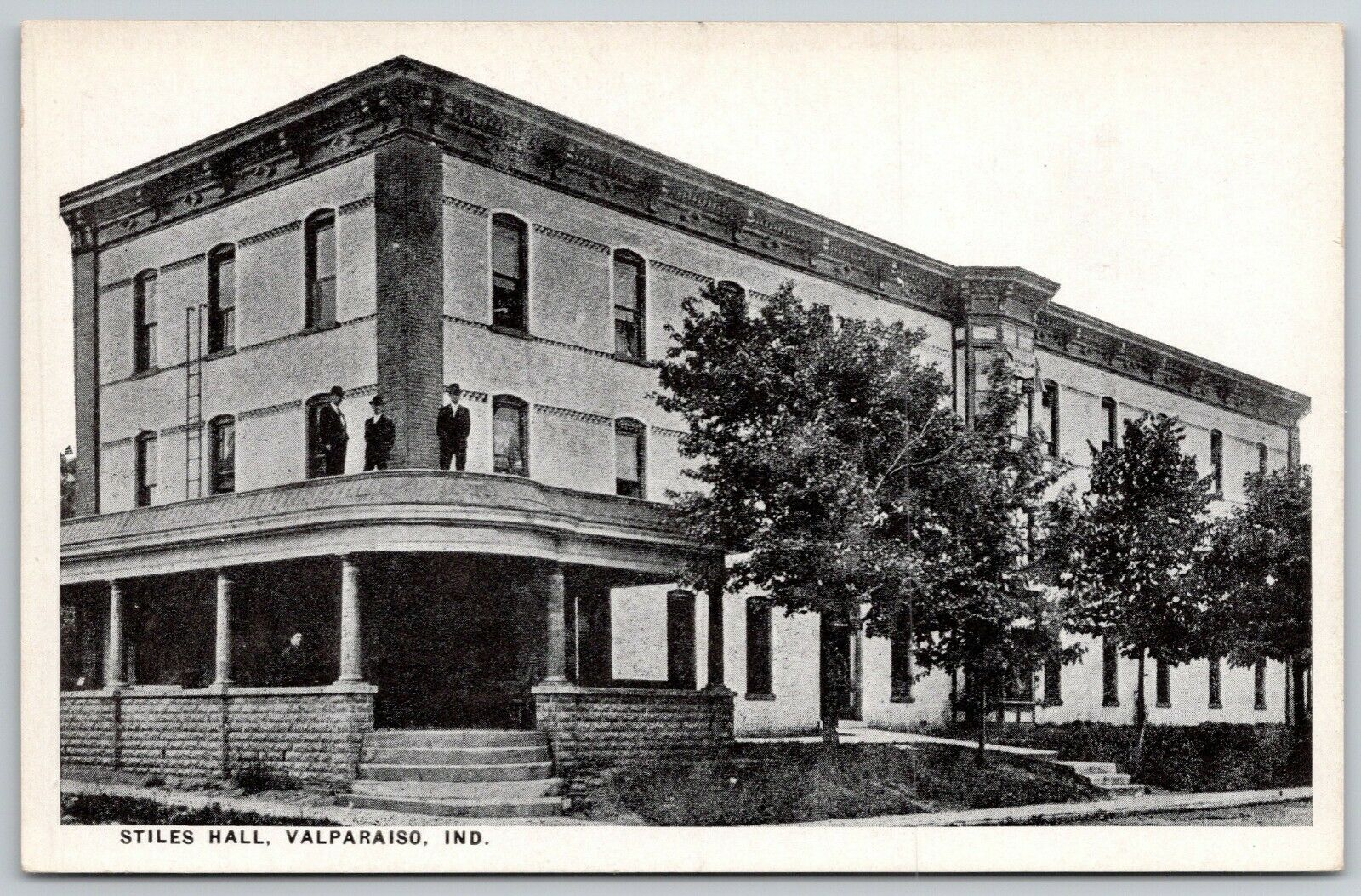 Valparaiso University IN~Trio of Men Stand Atop Stiles Hall Porch Roof ...