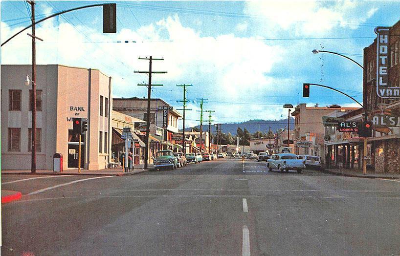 Willits CA Storefronts Giant Redwoods Country Old Cars Postcard ...