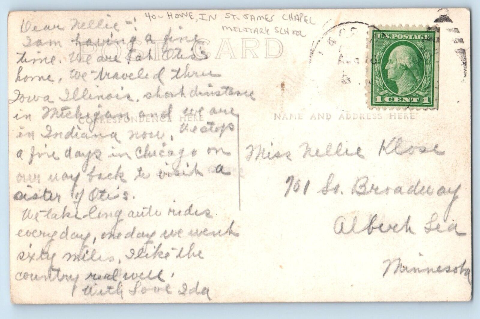 Howe IN Postcard RPPC Photo St. James Chapel Military Howe School ...