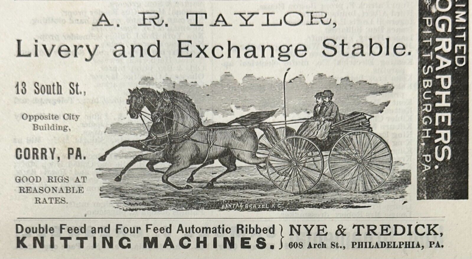 1887 a R Taylor Livery & Exchange Stable Good Rigs Reasnable Rates ...