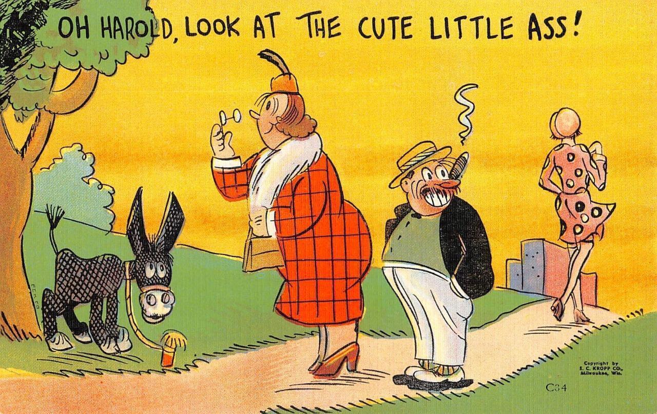 Risque Comic "Look At The Cute Little Ass" Flapper c1930s Linen Vintage ...