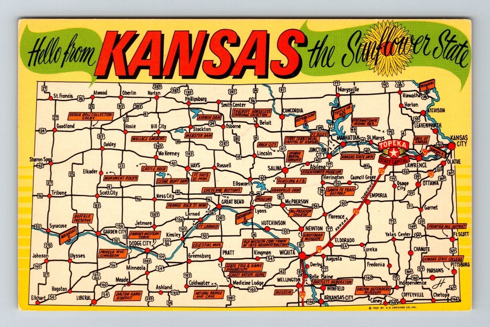 KS- Kansas, Scenic Big Letter Greetings, Landmarks On Map, Chrome ...
