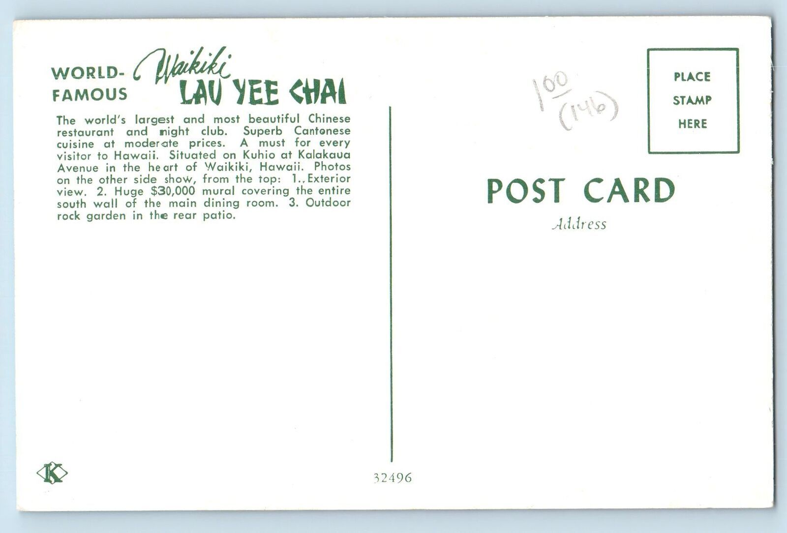 Waikiki Hawaii HI Postcard Lau Yee Chai Chinese Restaurant Night Club ...