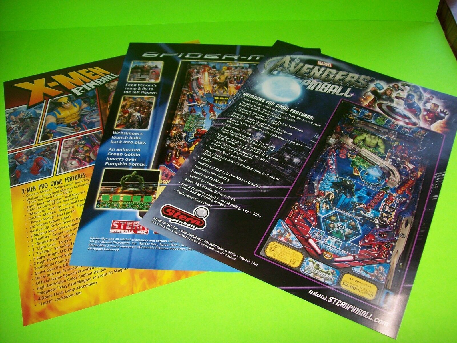 Marvel Comics Pinball FLYERS Avengers X-Men Spiderman Hulk Venom Thor ...