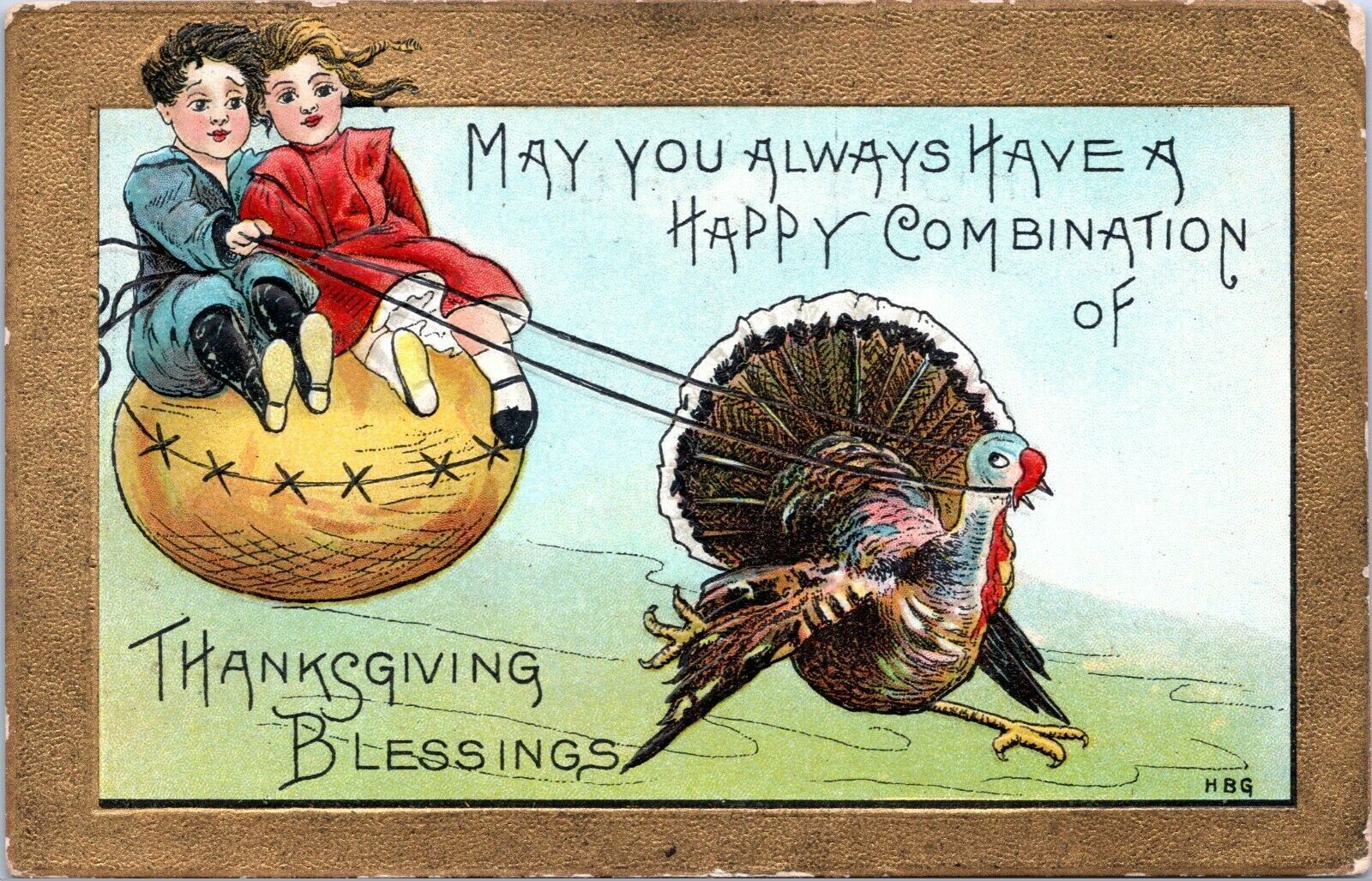 Thanksgiving Turkey Pulling Victorian Children Holiday Vintage Postcard ...