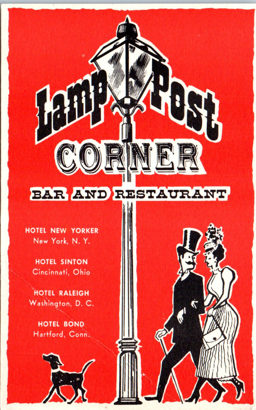 1950s Lamp Post Corner Bar & Restaurant Massaglia Hotels Advertising ...