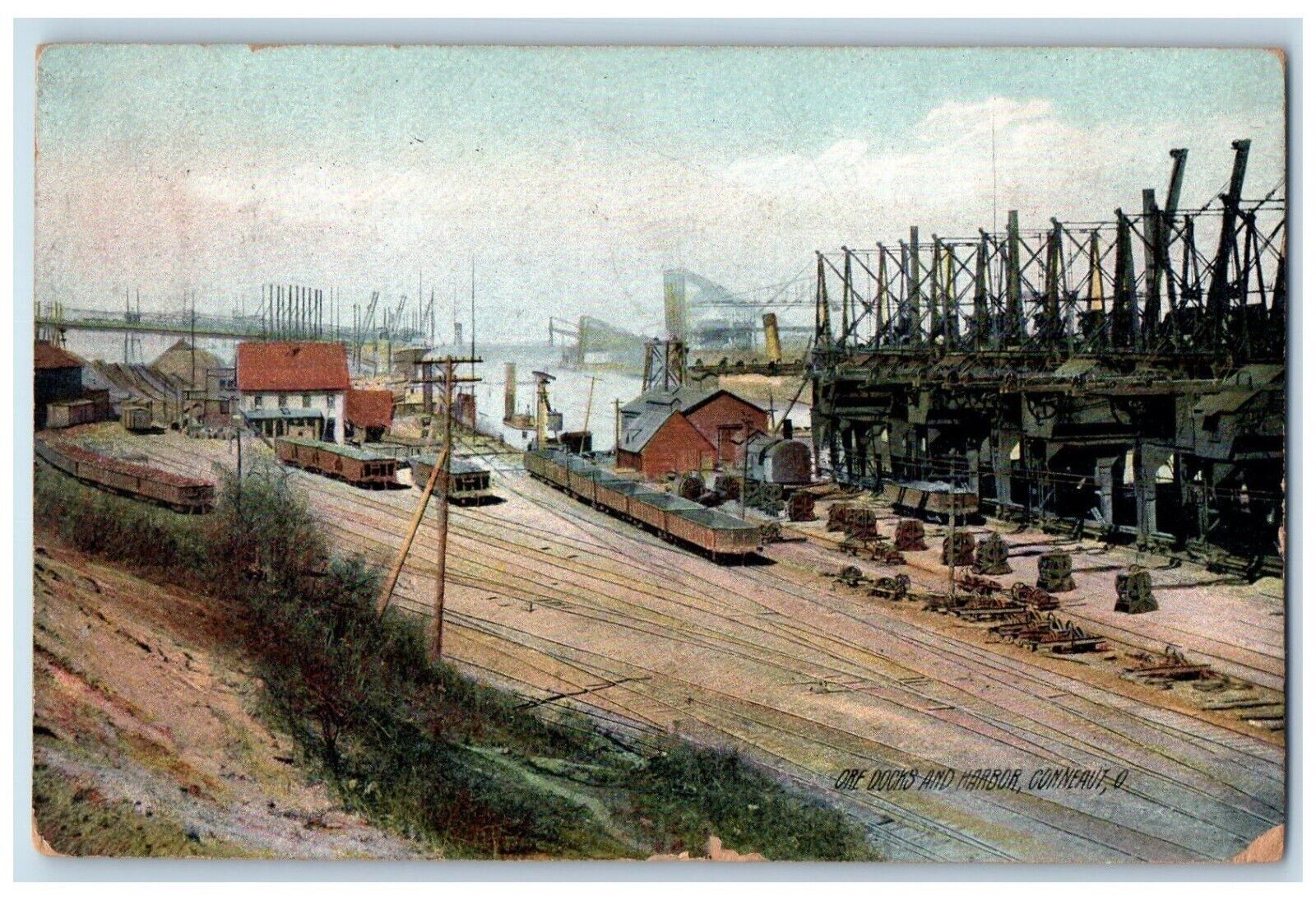1908 Ore Docks Harbor Shipyard Dock Pier Factory Steamer Conneaut Ohio ...