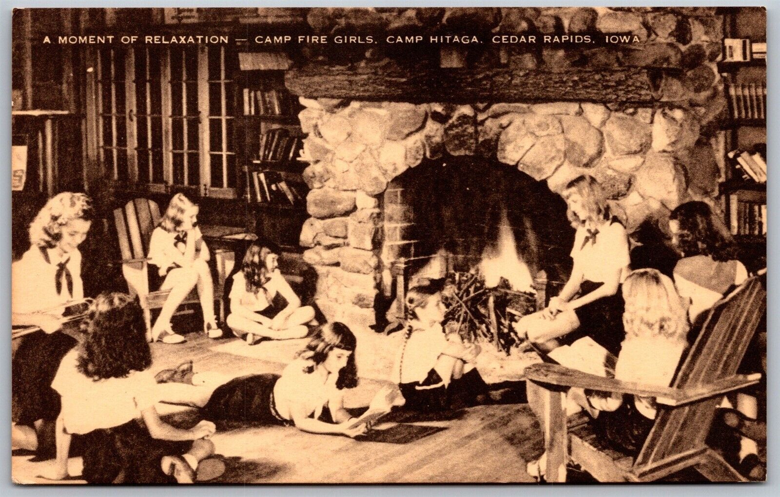 Vtg Cedar Rapids Iowa IA Camp Hitaga Camp Fire Girls Relaxing 1940s ...