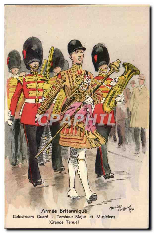 Postcard Old English Army British Army Coldstream Guards Drum Major and music... | Topics ...