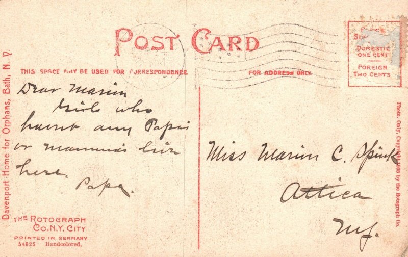Vintage Postcard View of Davenport Home For Orphans Bath New York N. Y ...