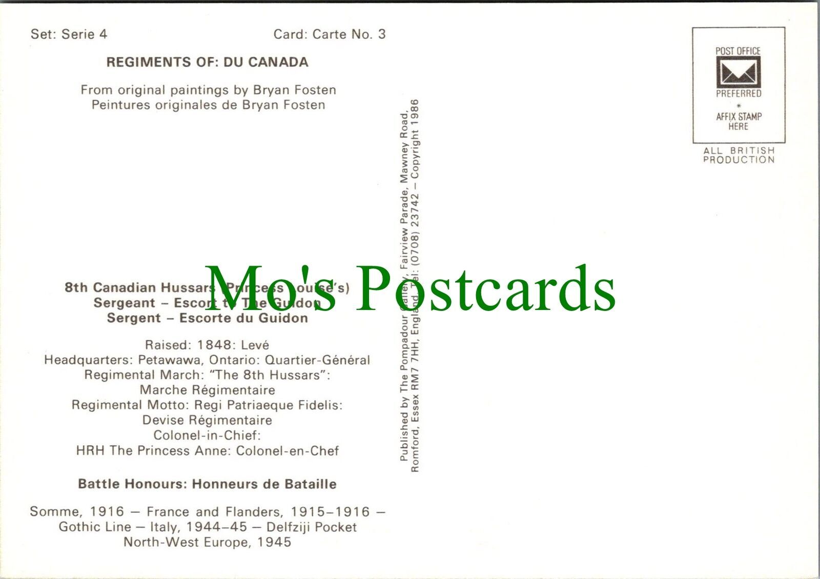 Military Postcard -8th Canadian Hussars (Princess Louise's) Sergeant ...