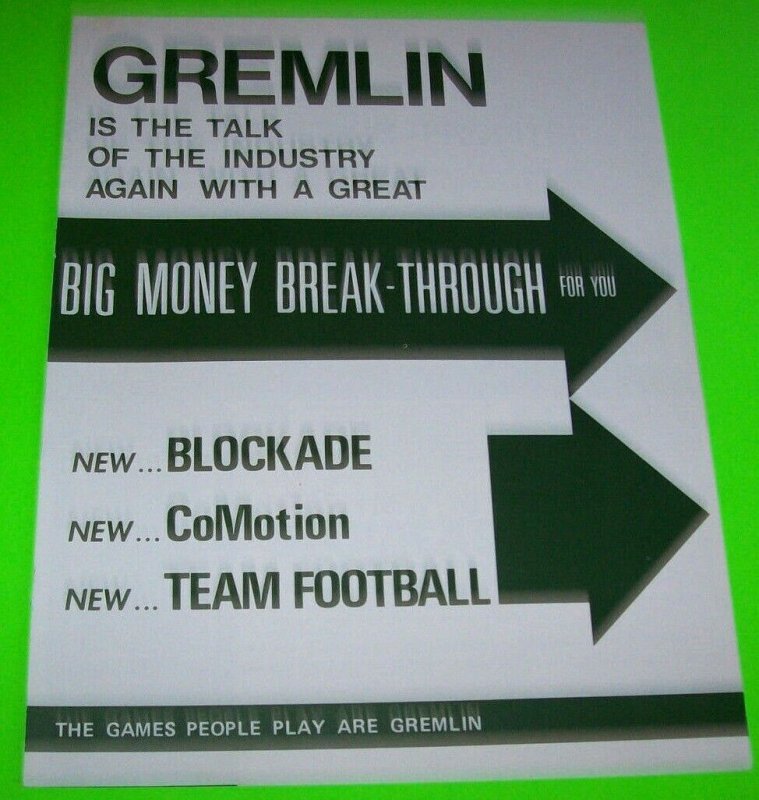 Gremlin Blockade Arcade FLYER Original Vintage Video Game Artwork Sheet ...