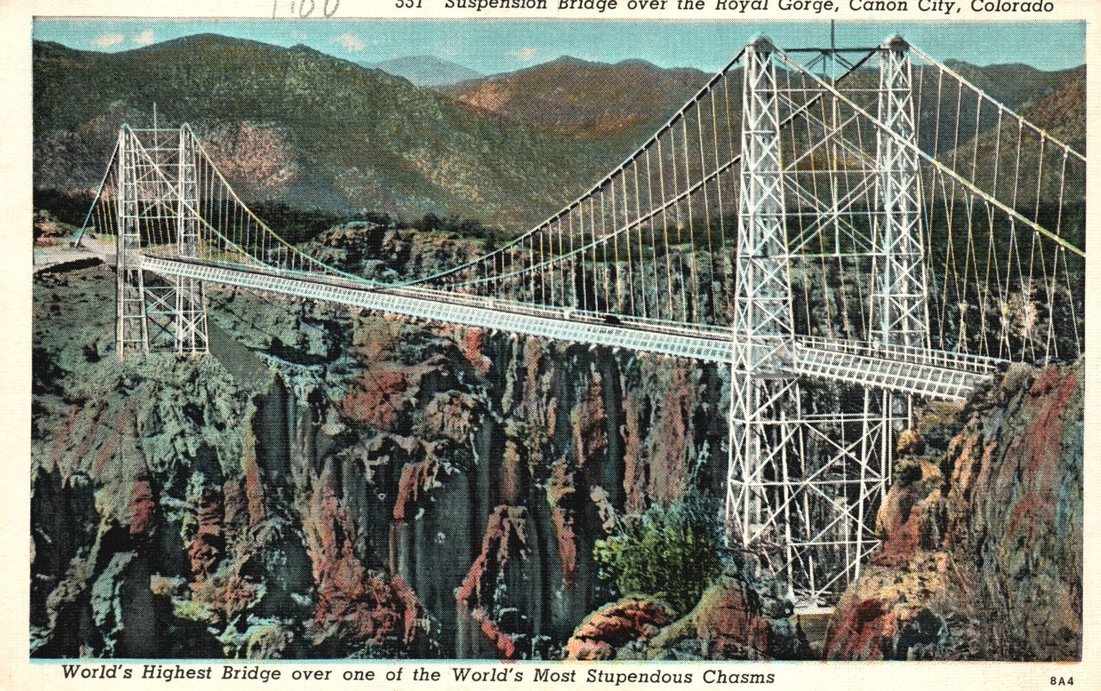 Vintage Postcard Suspension Bridge Over Royal Gorge Canon City Colorado ...