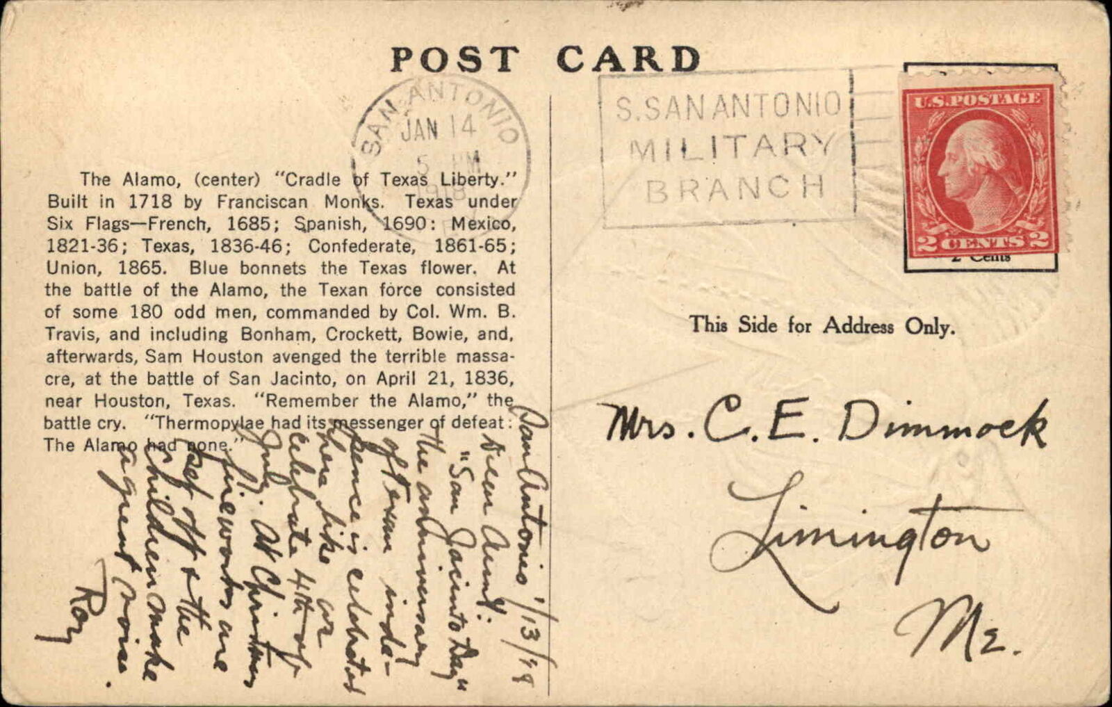 Texas Patriotic History Alamo Eagle Flag Famous Texans 1913 Postcard ...