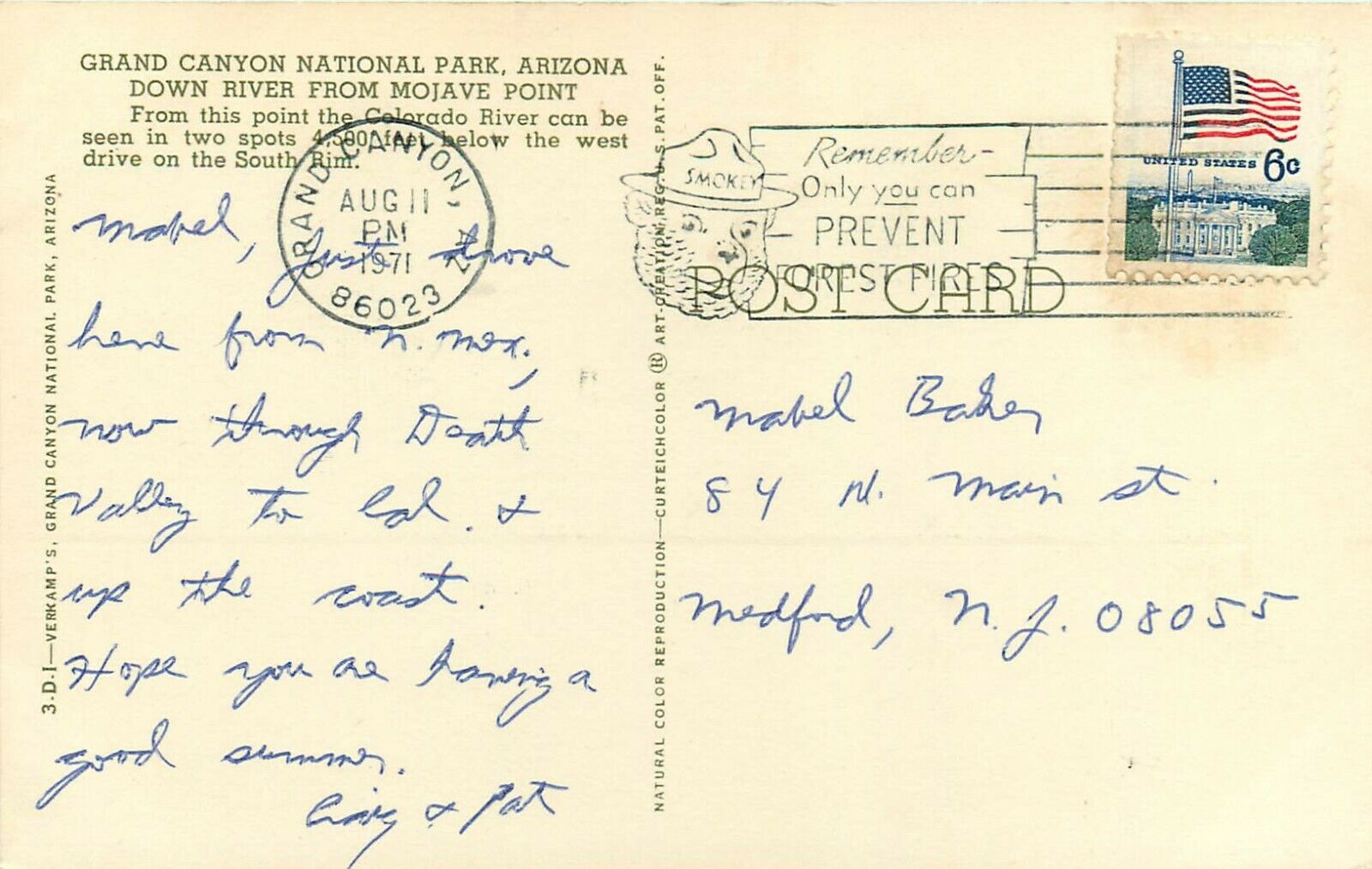 Grand Canyon National Park aerial view Colorado River pm 1971 Postcard ...