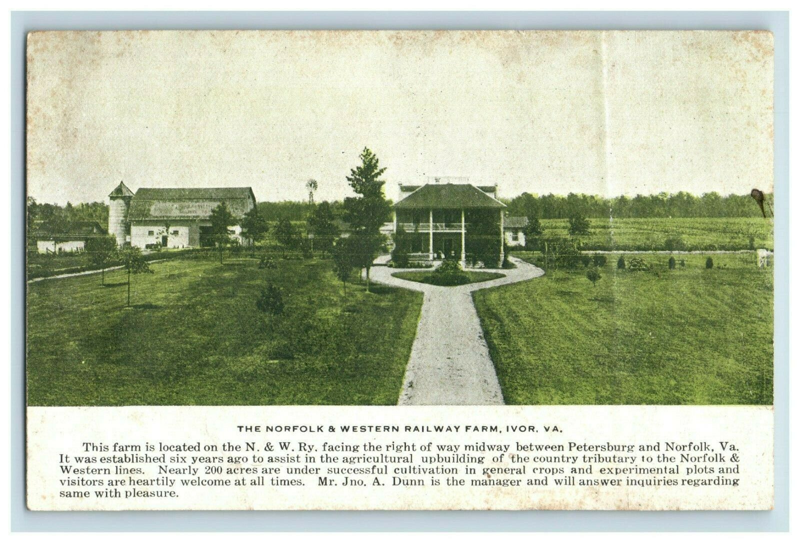 C. 1910 The Norfolk & Western Railway Farm, Ivor, VA Postcard F78 ...