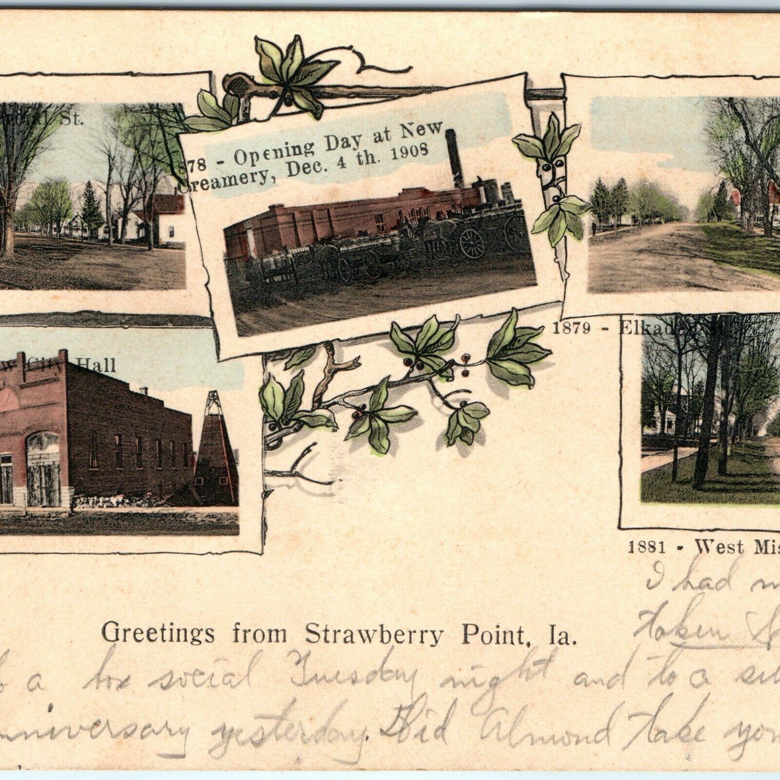1900s Strawberry Point, IA Multi View Creamery City Streets St Paul ...