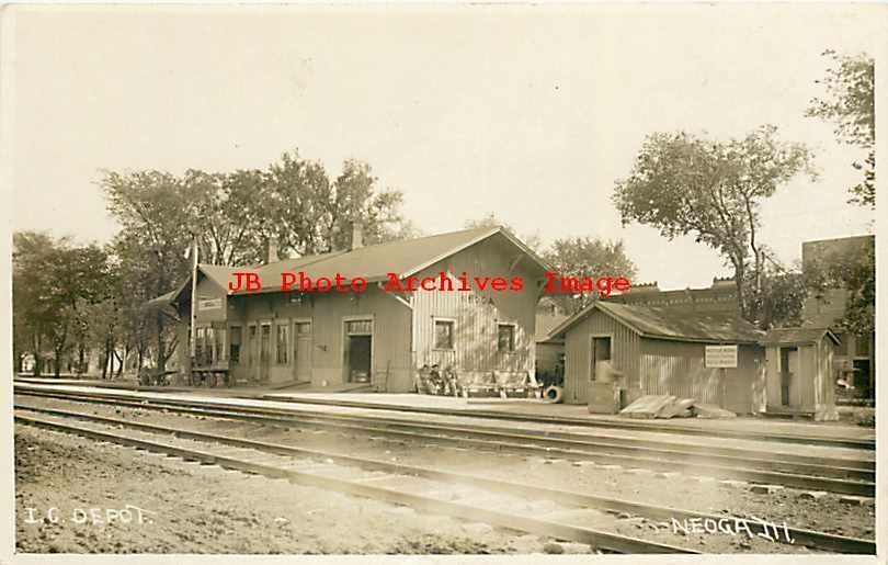 Depot, Illinois, Neoga, RPPC, Illinois Central Railroad Station ...