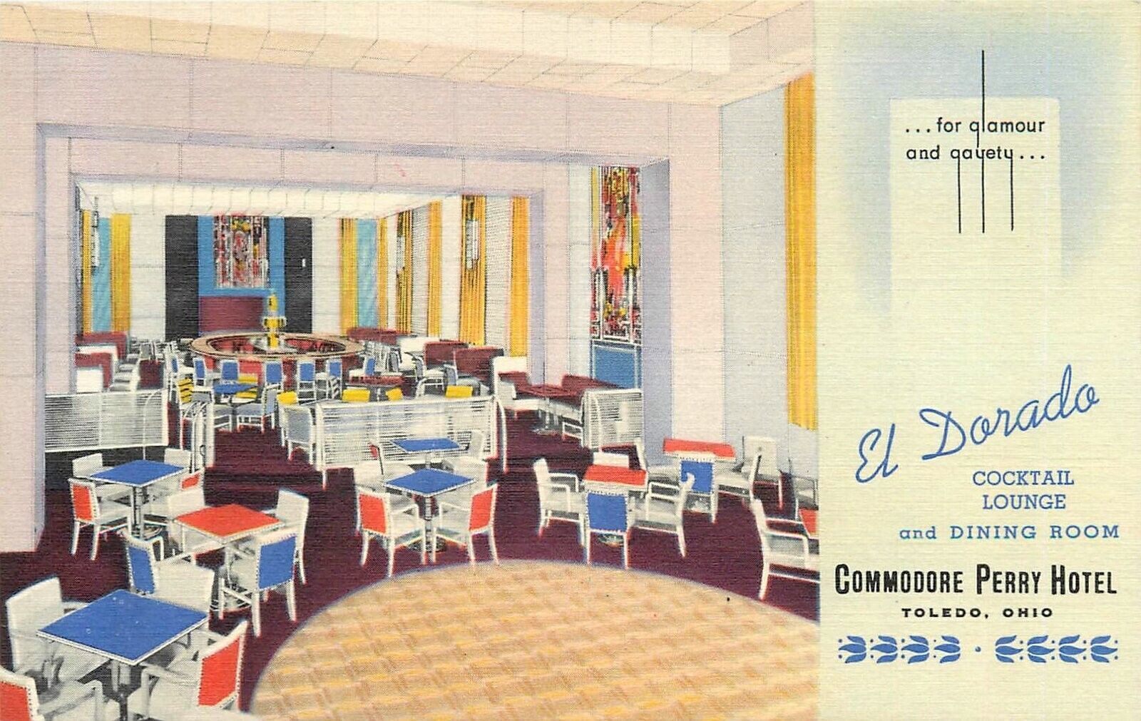 Postcard 1940s Ohio Toledo El Dorado Commodore Perry Hotel Teich OH24 ...
