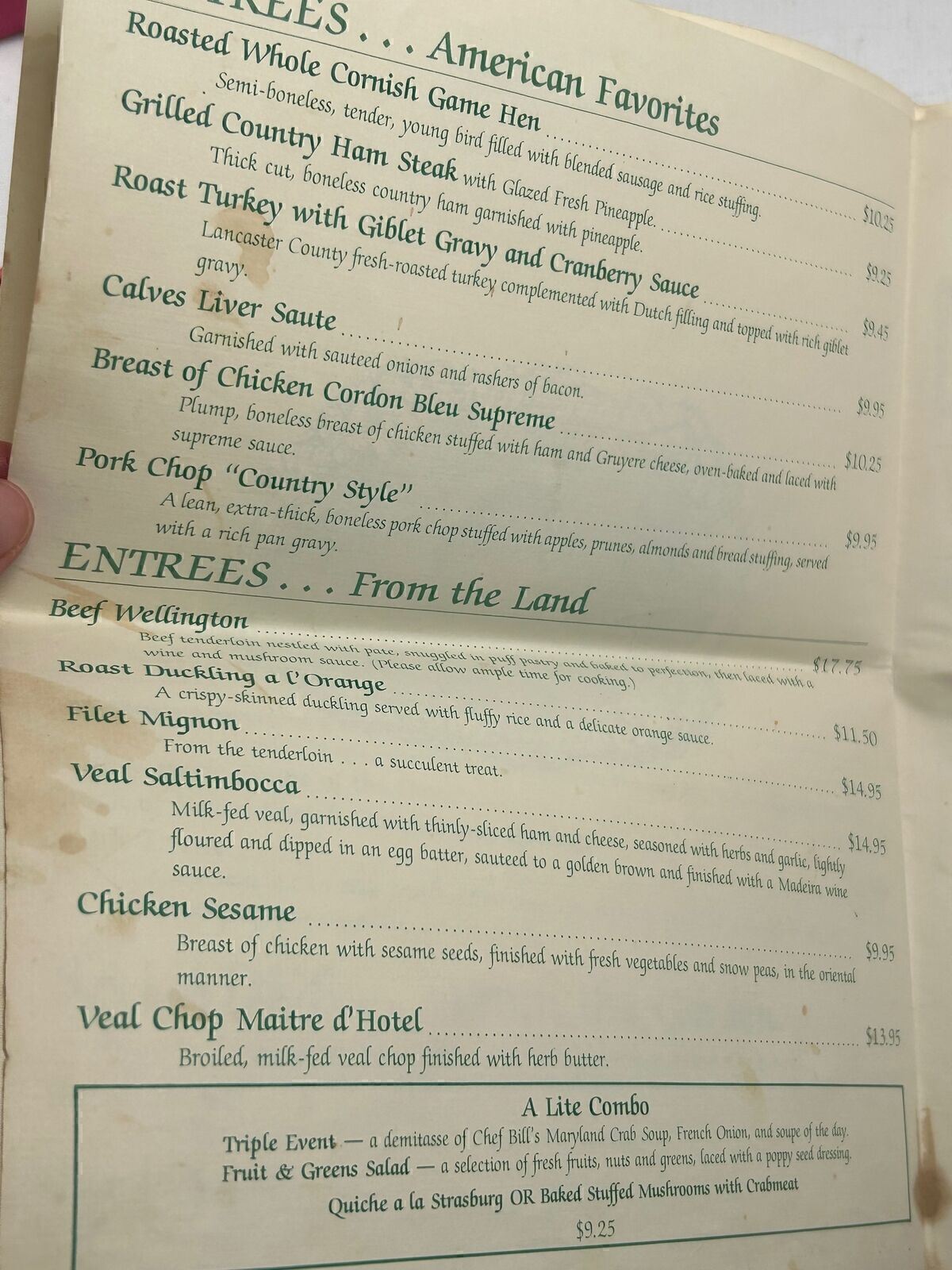 Vintage Restaurant Menu Historic Strasburg Inn Lancaster County PA ...