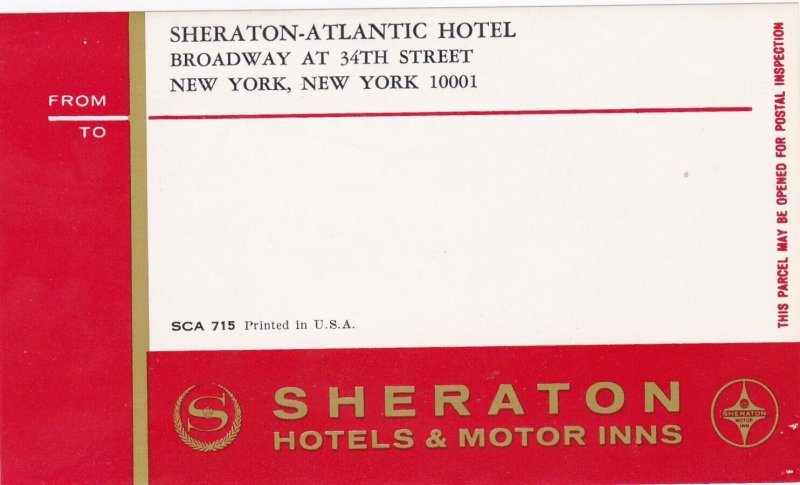 New York City Sheraton Motor Inn Vintage Luggage Label lb0974 ...