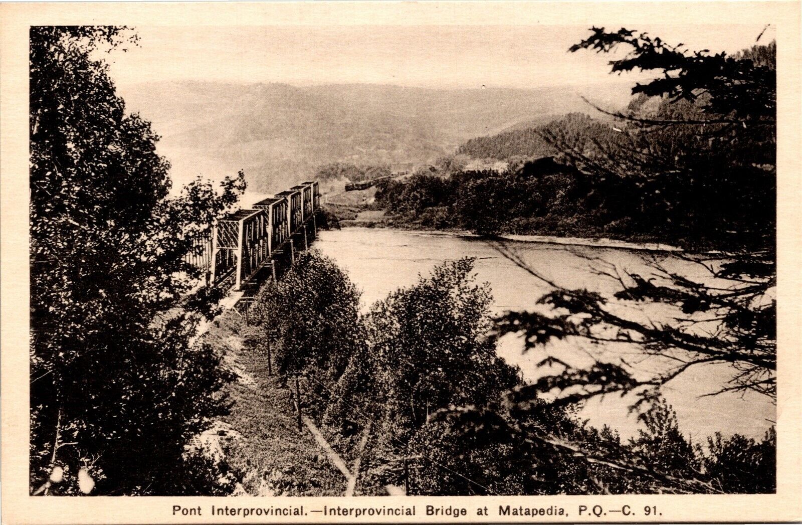 Postcard QC Matapedia Interprovincial Bridge River Railroad Train 1940s ...