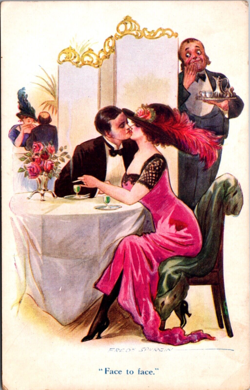 Fred Spurgin Artwork PC Face To Face Waiter Catches Couple Kissing at ...