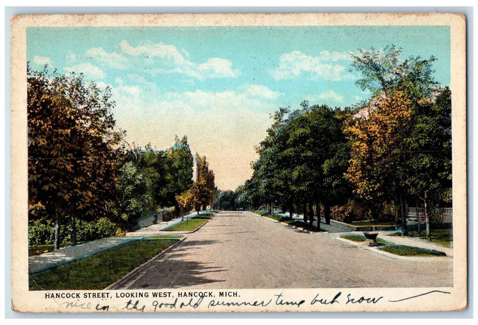 1922 Hancock Street Looking West Scene Hancock Michigan MI Posted Trees ...