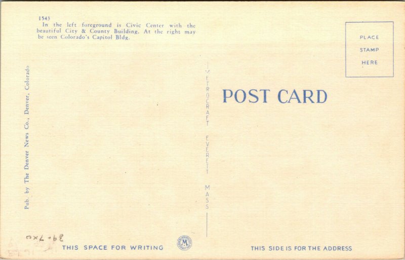 Vtg Denver From The Air Aerial View Buildings Colorado CO Linen ...