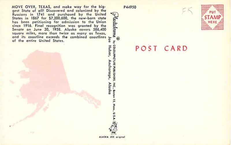 Alaska The 'Big' 49th State Map Postcard AK, Texas' New Big | United ...