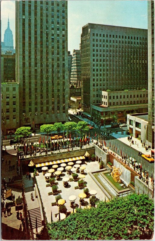 Plaza Rockefeller Center New York City Birds Eye View Old Cars Flags PM ...