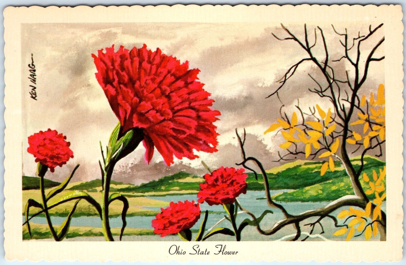 1967 OH Ohio State Flower Scarlet Carnation McKinley Ken Haag Painting ...
