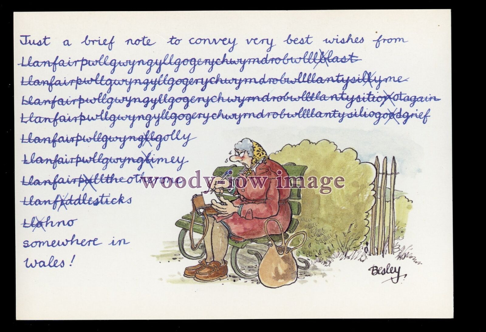 BES120 - Just a Brief Note....from somewhere in Wales - comic postcard ...