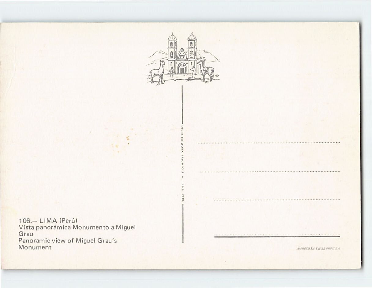 Postcard Panoramic view of Miguel Grau's Monument, Lima, Peru | Latin ...