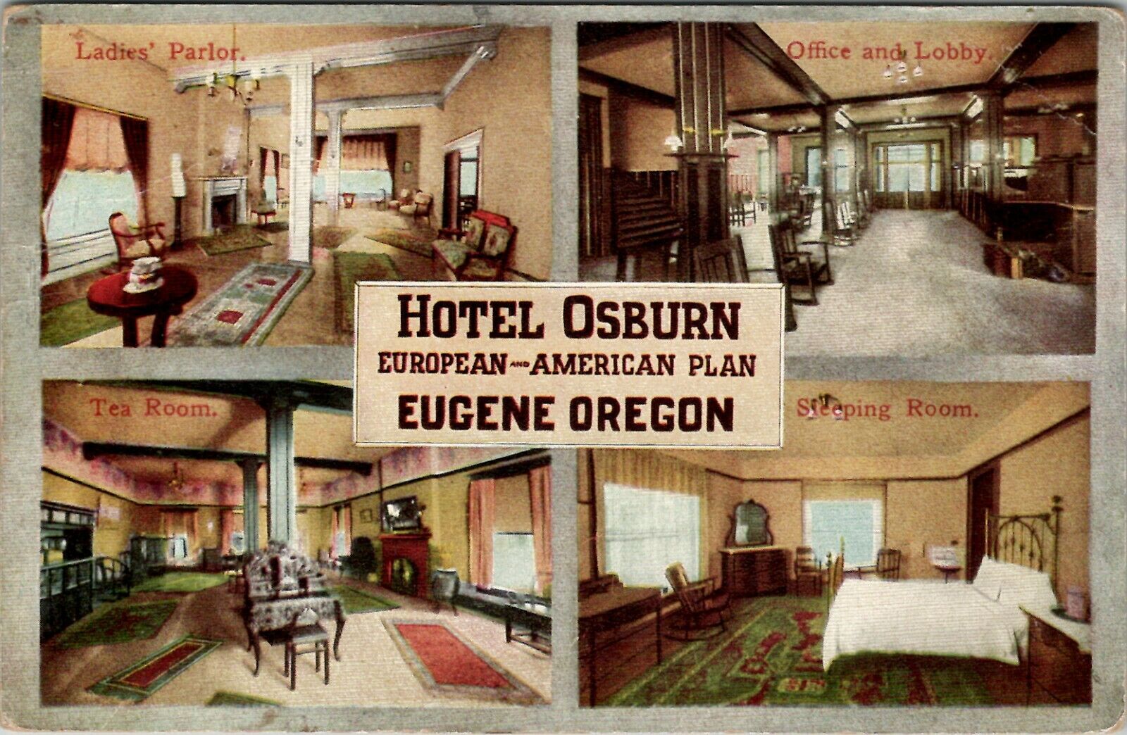 Eugene OR Hotel Osburn Interior Parlor Office Lobby Tea & Sleep Rm ...